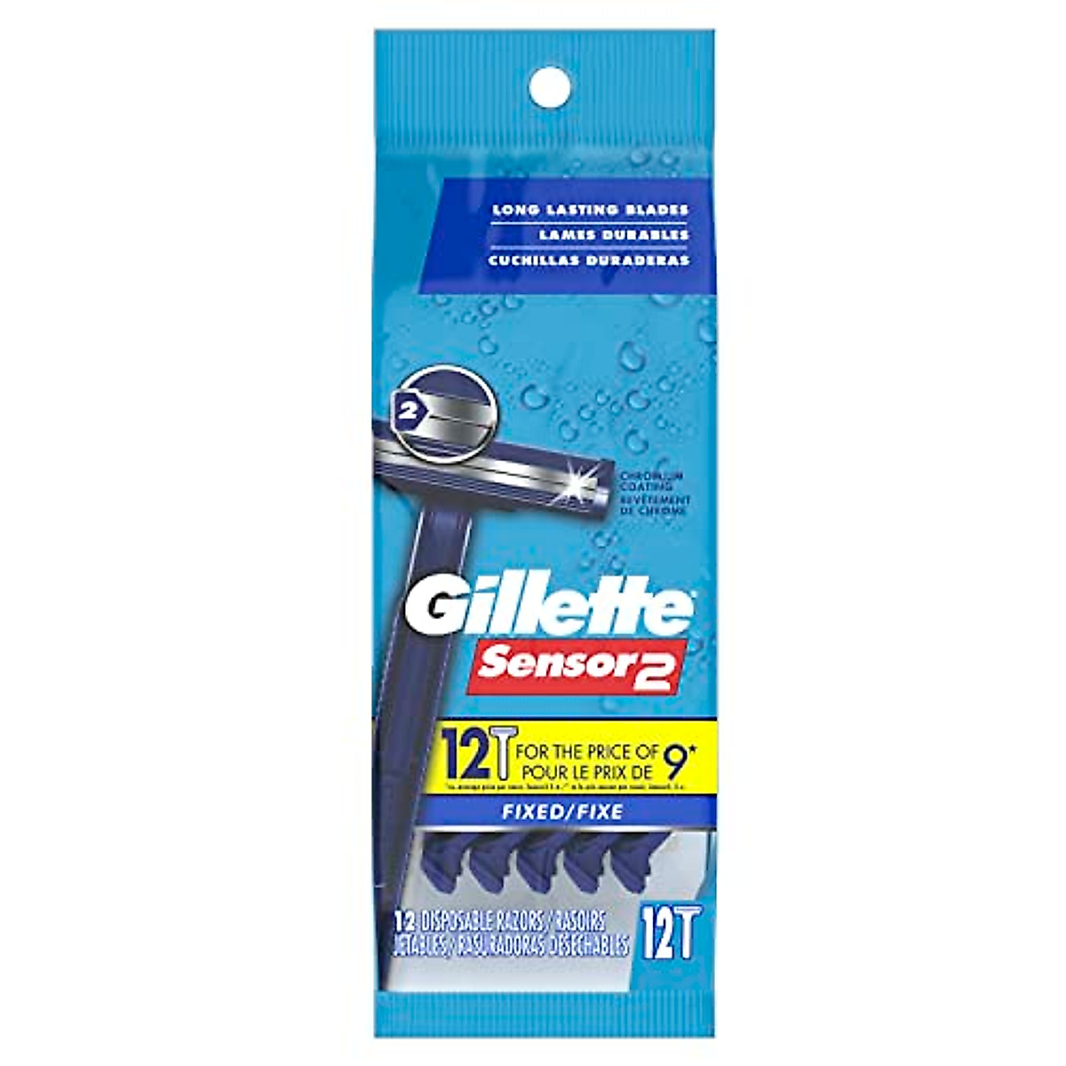 Gillette Sensor2 Men's Disposable Razor, 12 Count (Pack of 3), Blue