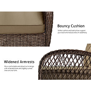 SHA CERLIN 3 Pieces Patio Furniture Set, Outdoor Swivel Glider Rocker, Wicker Patio Bistro Set with Rocking Chair, Cushions and Table (Khaki)