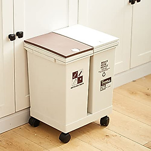 Sequpr Kitchen Trash Can with Lid can Slide 40l(20l+20l), 2 x 5.28 Gal Garbage Can for Kitchen Outdoor, Double Trash Cabinet Cans Bin with Holder, Plastic Storage Recycling Bins, White