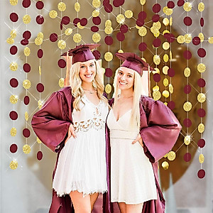Graduation Decorations Burgundy Gold 2024/Fall Bridal Shower Wedding/Maroon Gold Graduation Party Decorations/Burgundy Gold Birthday Decorations Burgundy Paper Garlands