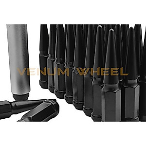 Venum wheel accessories 20 Pc +1 Key - Black Solid Spike Lug Nuts | 1/2"-20 Thread | 4.5" Tall | Works with Chevrolet GMC C10 K10 1/2 Ton Trucks K5 Blazer Jimmy - Aftermarket Wheels