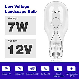 JIOTAR 20 Pcs-7 Watt 12 Volt Landscape Light Bulbs/ T5 Low Voltage Lighting Bulbs Replacement Deck Light Bulbs, Wedge Base Low Voltage Bulb, Cabinet and Automotive Light Bulbs