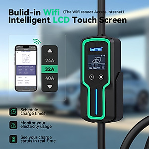 SOPHTRANS Level 2 EV Charger,10 to 40 Amp with J1772 NEMA 14-50 Thick Cable (8AWG), Wall Mounted & Portable Electric Car Charger with WiFi (100-240V,25ft) (Black)