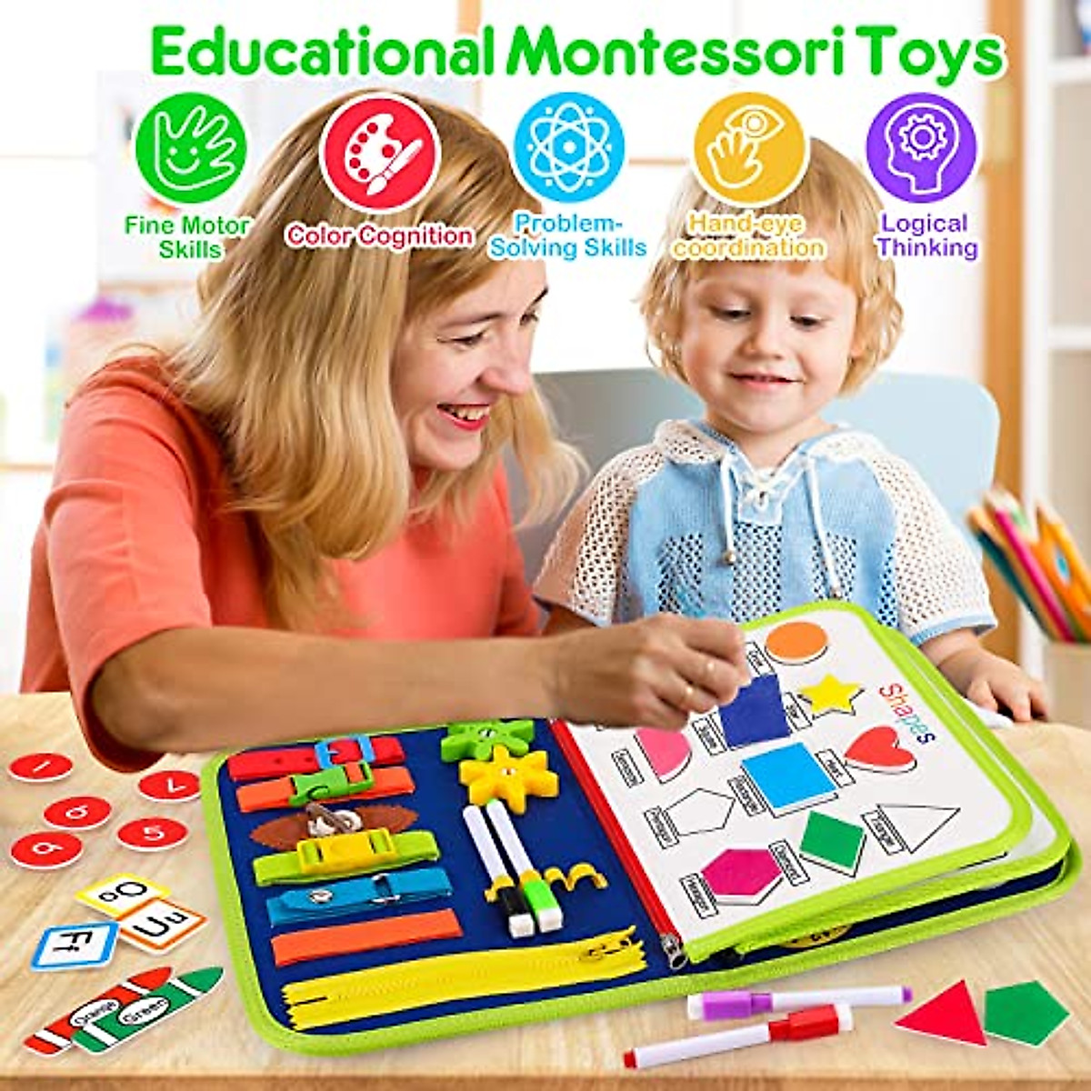 Toddlers Busy Board Montessori Toys for 3 4 Year Old Boy Girl Gifts Sensory Toys Activity Board Busy Book for Learning Fine Motor Skills Autism Quiet Book Educational Toys for Toddlers Travel Toys