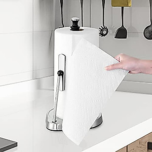 Lucalda Paper Towel Holder Countertop- Easy to Tear Paper Towel Holder Stand Stainless Steel Paper Towel Holder Fit Most Size Paper Roll- Kitchen Paper Towel Rack with Adjustable Tension Arm