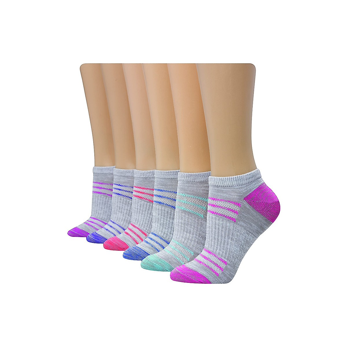 Hanes womens Performance Cool Compression No Show 6 Pair Pack Casual Sock, Grey/Purple/Pink Design, 5 US
