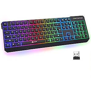 Klim Chroma Wireless Gaming Keyboard RGB - Long-Lasting Rechargeable Battery - Quick and Quiet Typing - Water Resistant Backlit Wireless Keyboard for PC PS5 PS4 Xbox One Mac - Black (Renewed)