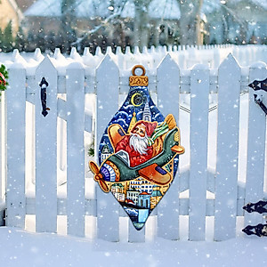 Air Plainer Santa Christmas Wooden Ornaments Set of 2 by G. DeBrekht 8116 - Designocracy