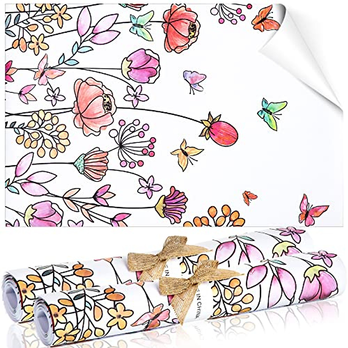 20 Sheets Drawer Liners for Dresser Linen Scented Non Adhesive Paper Fragrant Liners for Bathroom Kitchen Cabinet Shelf Closet, 14 x 19.5 Inches(Flower)