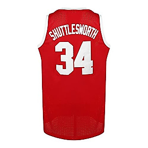 Jesus Shuttlesworth 34 Lincoln High School Basketball Jersey 90s Hip Hop Clothes for Party Men He Got Game Movie Jersey (Red, XX-Large)