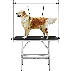 Yaheetech 46'' Pet Grooming Table for Large Dogs Adjustable Height Portable Trimming Table Drying Table w/Arm/Noose/Mesh Tray Maximum Capacity Up to 265Lb, Black