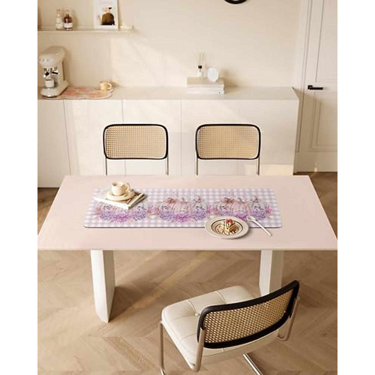 Heat Resistant Mats for Countertop, Hello Autumn Thanksgiving Pumpkins Pink Plaid Waterproof Non-Slip Mats Kitchen Counter Protector, Rolled Up Kitchen Counter Mat for Air Fryer, Oven, Microwave