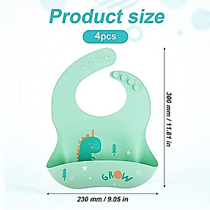 4pcs Silicone Bibs for Babies, Large Front Pocket Silicone Bib BPA Free Waterproof Baby Feeding Bibs with Food Catcher Pocket Silicone Bib for Toddlers 6 to 12 months