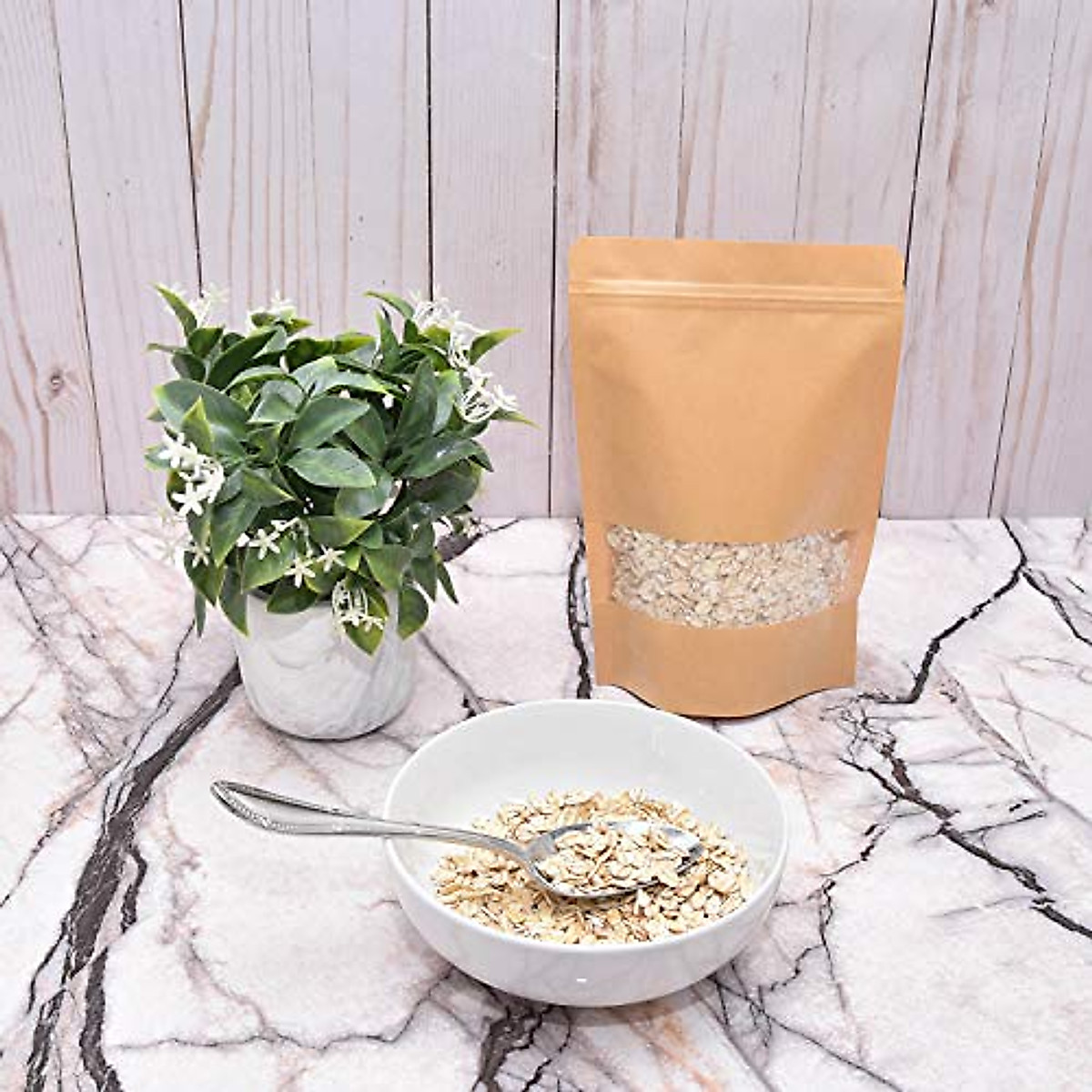 50 Pcs Self Sealing Sealable Packaging Paper Bags Waterproof Transparent Window Brown Stand Up Zipper Pouches Can Reusable for Food Tea Coffee bags Beans Nuts Seeds Dried Fruits Pouch (5.9"x8.6")…