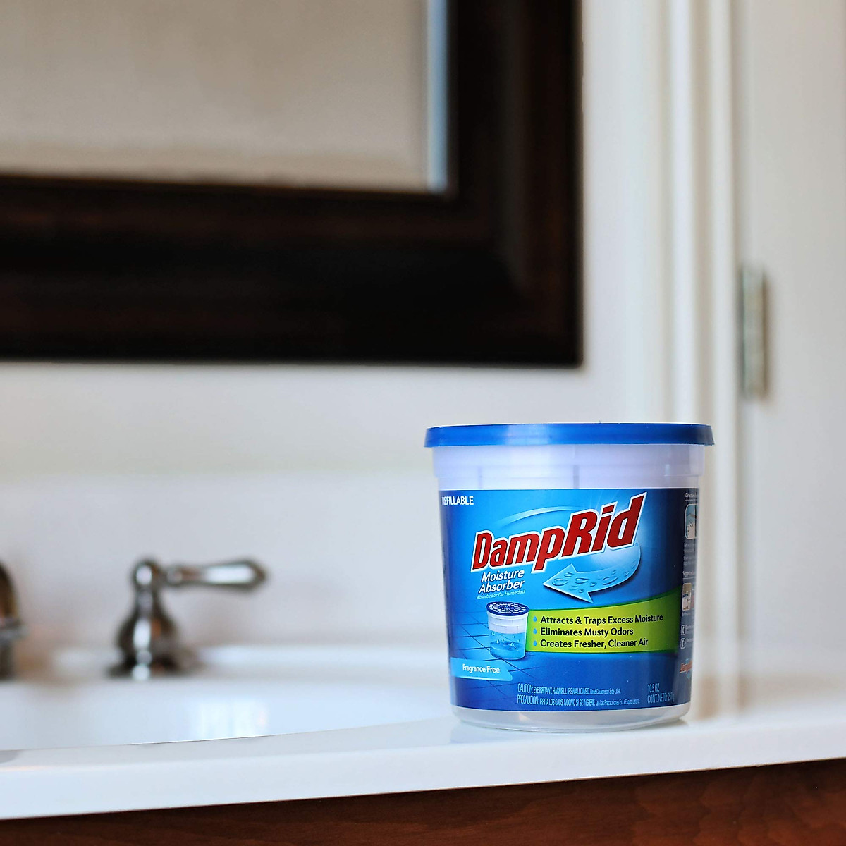 DampRid Refillable Moisture Absorber, 10.5 oz. Cups, 4 Pack, Fragrance Free, Traps Moisture for Fresher, Cleaner Air, No Electricity Required, Lasts Up To 60 Days