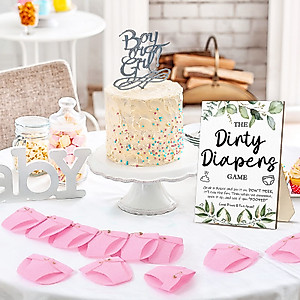 Roowest 51 Pcs Dirty Diaper Baby Shower Games Funny Wooden Dirty Diaper Game Sign with 50 Pcs Mini Diapers Cute Felt Diaper for Gender Reveal Party Baby Shower Game(Greenery Pink)