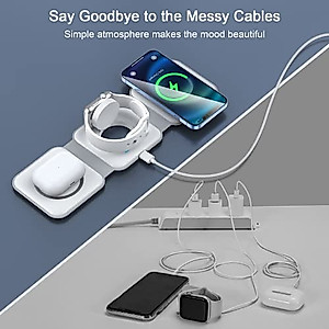 Wireless Charger 3 in 1,RTOPS Magnetic Travel Wireless Charging Station Multiple Devices,GaN 3 in 1 Charging Station,Compatible for iPhone 14/13/12/Pro/Max,iWatch,AirPods 3/2/Pro(Adapter Includes)