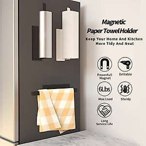 Magnetic Paper Towel Holder for Refrigerator, Kitchen Towel Rack Magnetic Towel Bar Multi Function Made of Iron,Used for Kitchen,Bathroom,No Drilling (Black, 1 Pack)