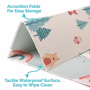 JumpOff Jo - Large Waterproof Foam Padded Play Mat for Infants, Babies, & Toddlers - Play & Tummy Time, Foldable Activity Mat, 70 in. x 59 in. - Woodland, Pack of 1 Rainbow