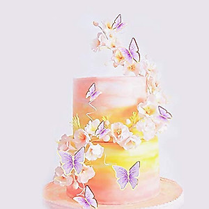 Cyodoos 30pcs Purple Gold Edge Mixed Size Lively 3D Butterfly Cupcake Topper for Girls Women's Happy Birthday Wedding Party Cake Wall Party Food Decorations