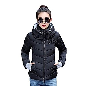 Andongnywell Women's Lightweight Cotton Jacket Jacket high Neck bib Insulation Waterproof Tight Outwear (Black,XX-Large)