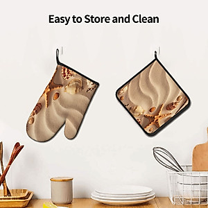 Oven Mitts Pot Holders Set of 2 Heat Resistant Kitchen Summer Beach Sand Starfish Seashell Oven Mitts Waterproof Women Men Home Cooking Baking Microwave BBQ Gift