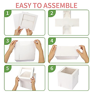 Moretoes 12 Pcs Cake Box, Tall Cake Boxes with Window in 3 Sizes 12x12x12 10x10x10 8x8x8 Inches, Bakery Boxes Disposable Carrier Take Out Container, 2 or 3 Tier for Valentine's Day Mother's Day