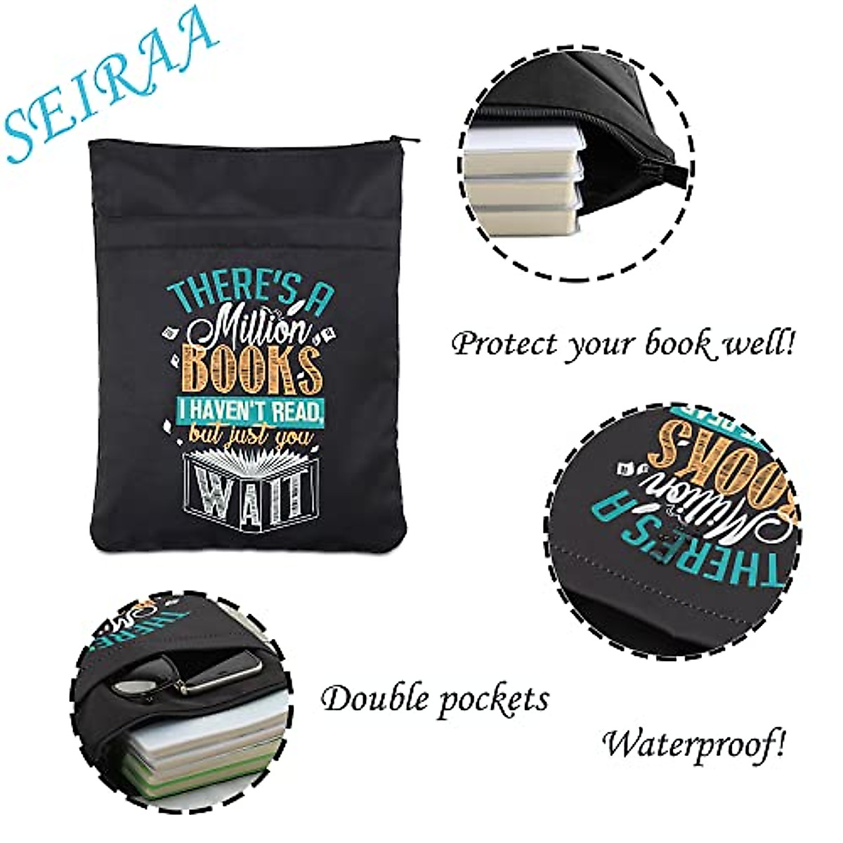 SEIRAA Book Lover Book Sleeve Book Covers with Zipper for Literary Nerds There’s a Million Books I Haven’t Read (Nerds Book Sleeve)