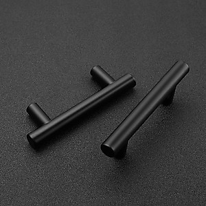Ravinte 10 Pack T Bar 2-1/2 Inch Hole Center Kitchen Cabinet Pulls, Modern Matte Black Stainless Steel Cabinet Handles, 4 Inch Overall Length Kitchen Hardware for Cupboard Drawer and Kitchen Drawer