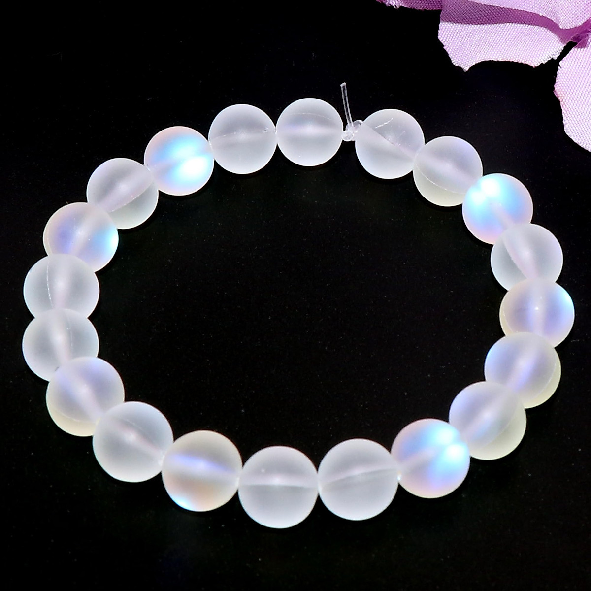 Guoxin 100Pcs Moonstone Matte Iridescent Glass Beads Mermaid Aurora Frosted Glitter Beads for Bracelets DIY Jewelry Making (6MM, Matte White)