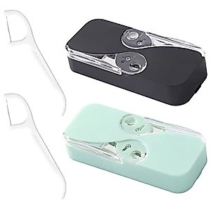 HOIRIX Dental Floss Dispenser Upgrade Automatic Dental Floss Case Refillable Floss Pick Holder Floss Organizer for Teeth Cleaning,Specialized Floss (2pcs, Black+Green)