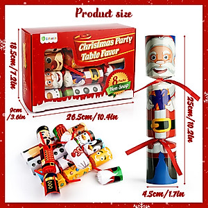 D-FantiX 8Pcs Christmas Non-Snap Party Table Favors with Party Hats Joke Little Gifts for Kids Adults, 8 Christmas Character Design, Xmas Seasonal Holiday Dinner Traditions Supplies