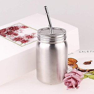 CHICTRY Stainless Steel Mason Jar with Lid and Straw Unbreakable Dishwasher Safe Drinking Tumbler Cup for Kids Adult Silver Double-Wall 500ml