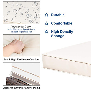 Tangkula Patio Bar Set, 3 Piece Outdoor Rattan Wicker Bar Set with 2 Cushions Stools & Glass Top Table, Outdoor Furniture Set for Patios Backyards Porches Gardens Poolside (Beige)