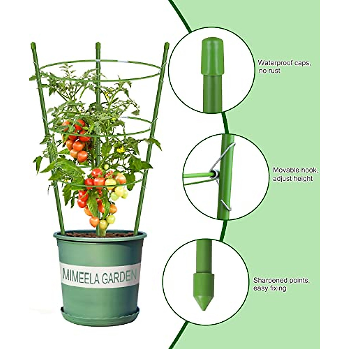 4 Pack Garden Plant Support Tomato Cage, Upgrade 24" Trellis for Climbing Plants, Plant Trellis Kits with 4 Self Watering Spikes and 20 Plant Clips (24")