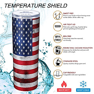 American Flag Water Tumbler, 4th of July Gifts Patriotic Cup, Patriotic Party Supplies for Labor Day, Memorial, Veterans Day, 20 oz Vacuum Insulated Tumbler with Lid, Straw and Brush (Stylish Style)