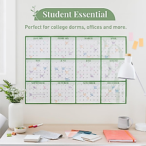 Rileys & Co 2025 Large Annual Erasable Laminated Wall Calendar, Jan 2025 - Dec 2025, 24 x 36 Inch, 2-Sided Reversible Vertical/Horizontal (Green)