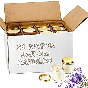 Lounsweer 24 Pcs Bulk Candles Mini Mason Jar Candles 4oz Small Scented Wedding Favors Gifts Lavender Wax Stress Relief Aromatherapy Candles for Christmas Birthday Baby Shower Party Favors(Gold)