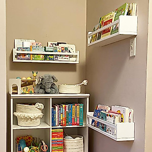 AZSKY Nursery Bookshelves White, 24 Inch Floating Bookshelves for Wall Set of 3, Baby Kids Decor, Solid Wood Wall Mounted Shelves for Books, Toys and Decor Storage