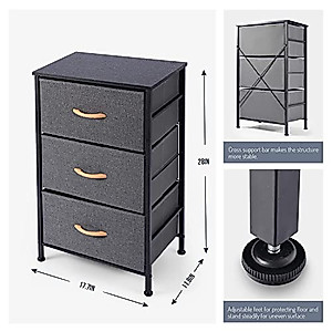 ROMOON Nightstand Chest with 3 Fabric Drawers, Bedside Furniture,Lightweight Accent Table, Storage Drawer Unit with Wood Top Fabric Bins for Bedroom, College Dorm, Closets,Nursery - Dark Gray