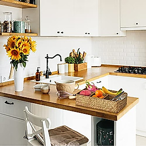 GZHOK Hand-Woven Storage Baskets,Wicker Rattan Divided Basket Organizer for Drawer,26x20xH6cm/10.2 * 7.9 * 2.4inch