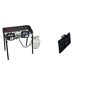 Camp Chef Explorer, Two Burner Stove, Two 30,000 BTU's cast-aluminum burners, Cooking Dimensions: 14 in. x 32 in & Extra Large Griddle Bag