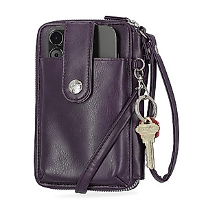 Mundi Jacqui RFID Blocking Crossbody Wallet Bag for Women, Compact Travel-Size Cell Phone Holder Purse - Vegan Leather, Purple