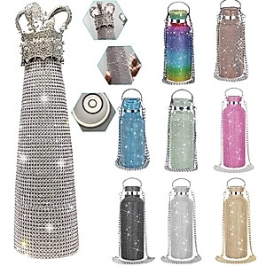 SPYLOH 500ML Queen Crown Diamond Water Bottle 304 Stainless Steel Rhinestone Thermal Bottle Sparkling for Women Modern Home Table Decor (Pink,500ML)