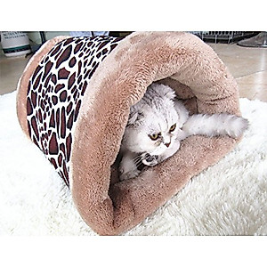 S-Lifeeling 2-in-1 Cat Pet Bed Tunnel Fleece Tube Indoor Cushion Mat Pyramid Pad for Dog Puppy Kitten Kitty Kennel Crate Cage- Shack House-color random