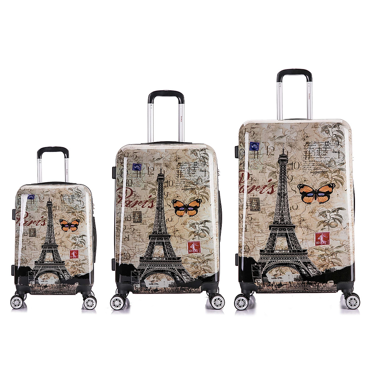 InUSA Paris Print Luggage with Spinner Wheels | Durable Lightweight Hardside Suitcase | Travel Bag with Handle and Trolley | (20in, 24in, 28in) 3 Piece Set
