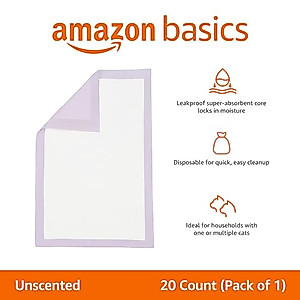 Amazon Basics Cat Pad Refills for Litter Box, Unscented - Pack of 20, Purple and White