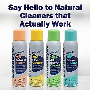 Goodbye Naturally Glass Cleaner and All Surface Cleaner, Safe and Effective All Natural Cleaning Products, 14 oz Continuous Spray Cans, 2 Pack