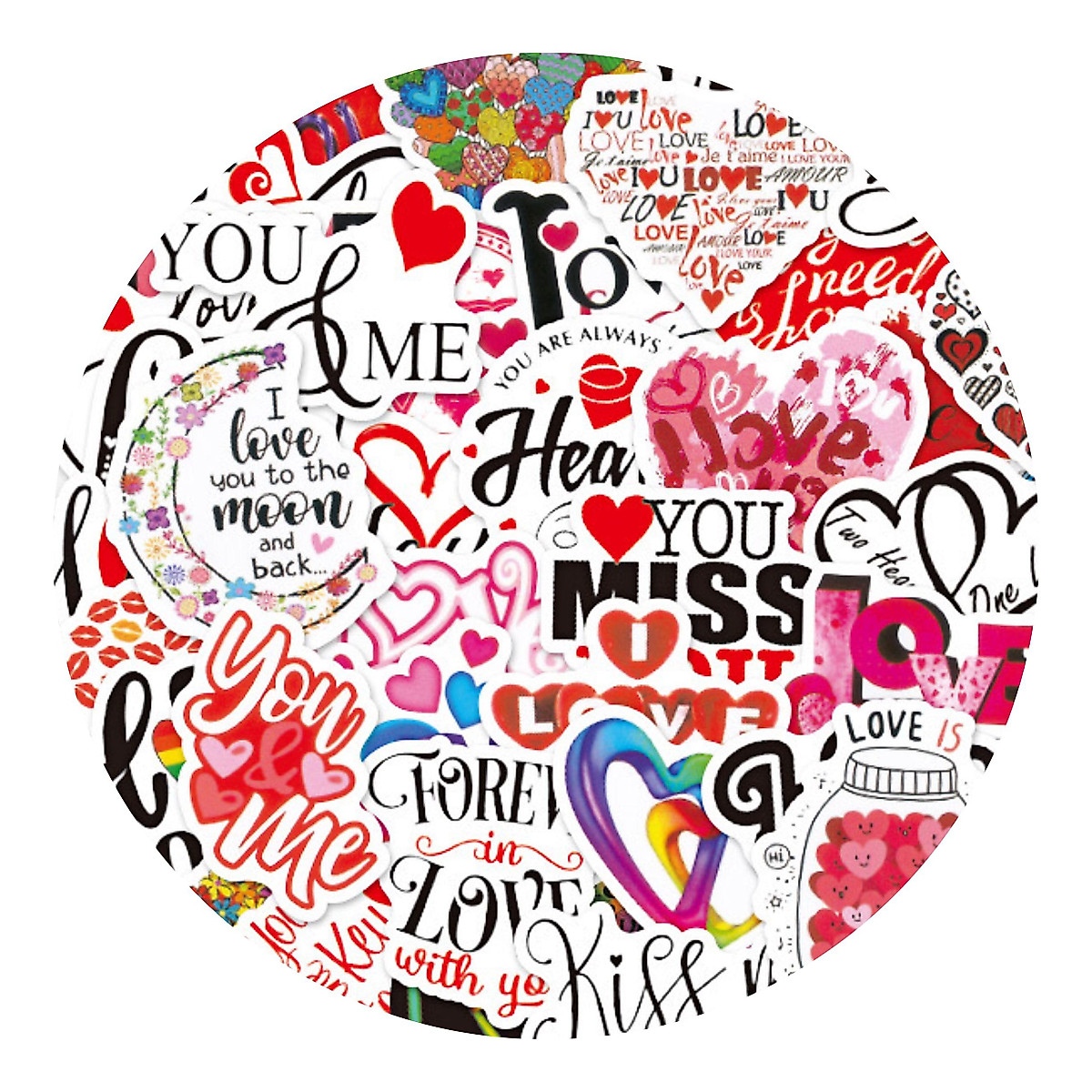 49PCS Love Language Doodle Stickers Red Heart Stickers Computer Cell Phone Greeting Card Envelope Album Diary Scrapbooking Waterproof Stickers