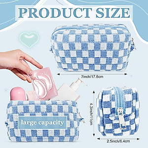 58 Pcs Checkered Makeup Bag Set Preppy Aesthetic Cosmetic Bag Travel Makeup Pouch Toiletry Bag 7 Heishi Surfer Bracelets with 50 Cute Preppy Stickers for Women Girls Teens Gift (Blue)